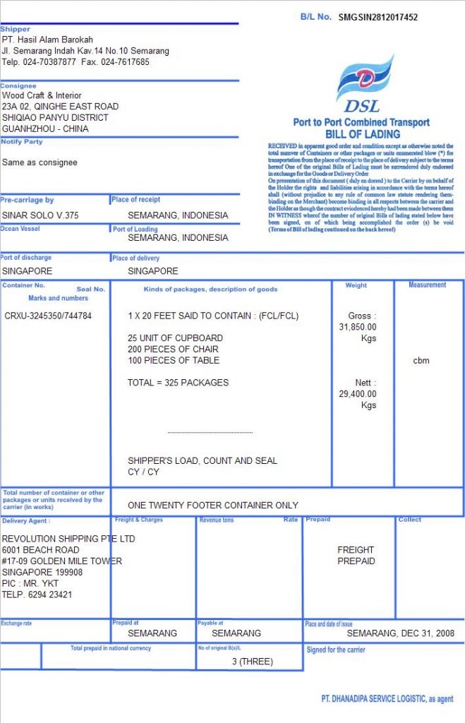 Bill Of Lading Memindo